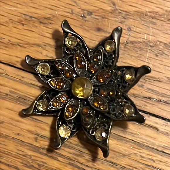 Jewelry | Vintage Golden Star Topaz Eight Pointed Star Brooch Pin Amber ...